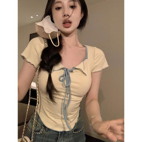 大碼胖mm多巴胺修身系帶短袖t恤|T恤|ETMall東森購物網