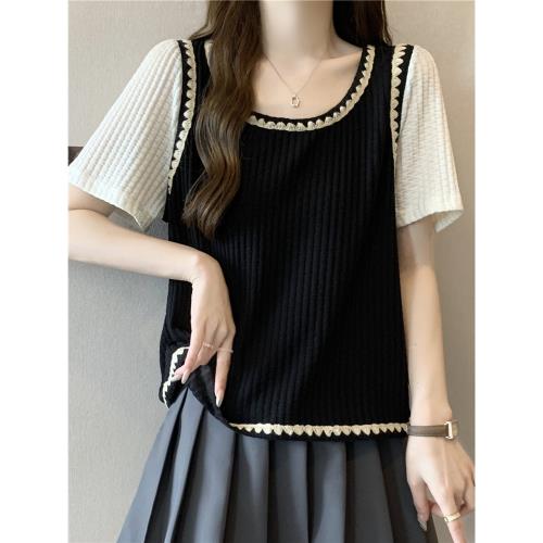 女裝拼色夏季胖mm小香風短袖T恤|T恤|ETMall東森購物網