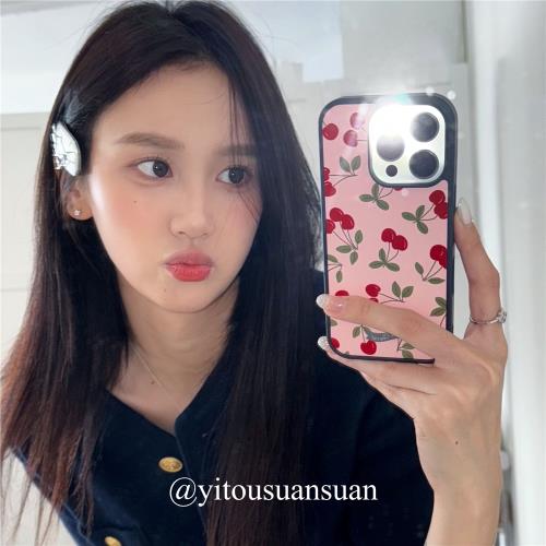 一頭蒜蒜|韓風ins小眾少女粉綠葉櫻桃亞克力黑邊手機殼適用iPhone16promax全包邊蘋果15防摔14新款13保護套硬|手機保護套/殼|ETMall東森購物網