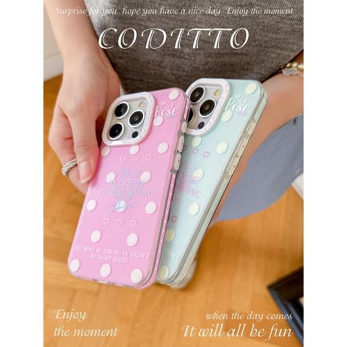 coditto波點玫瑰雙層磨砂印花適用iPhone15promax手機殼ins風少女蘋果14promax新款15pro創意 ...