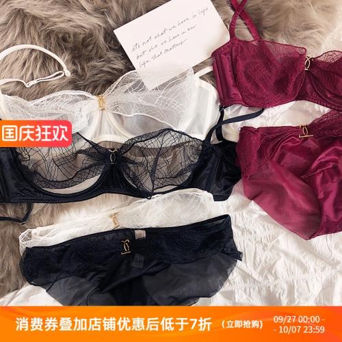 (免運)小眾法式鏤空網紗蕾絲半杯薄聚攏文胸套裝性感火辣寫真內衣純欲Q|胸罩|ETMall東森購物網