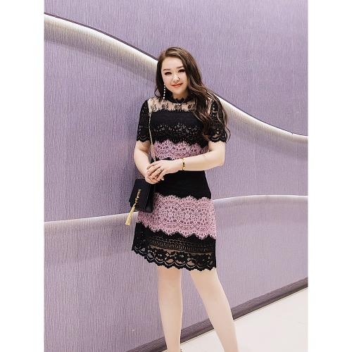 (免運)GLEC胖mm小香風水溶蕾絲減齡夏裝|大尺碼連身裙|ETMall東森購物網