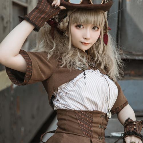 (免運)熠先生的蒸汽大陸Mr.Yi’s Steamland 夏季滌棉白咖條紋吊帶上衣|背心吊帶|ETMall東森購物網