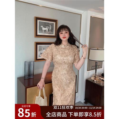 (免運)GLEC復古改良版旗袍胖mm顯瘦刺繡|大尺碼連身裙|ETMall東森購物網