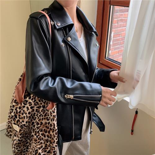 (免運)高級感春季新款韓版休閑黑色機車皮夾克ins仿綿羊皮PU皮衣女外套|皮衣|ETMall東森購物網