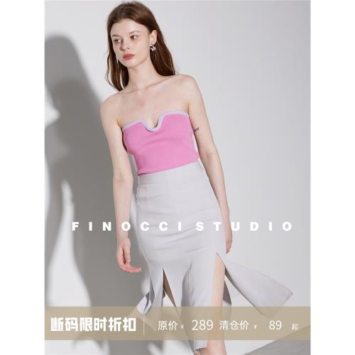 (免運)FINOCCI夏季新款女鋼圈不掉精致時尚撞色邊百搭針織高彈裹胸上衣|抹胸|ETMall東森購物網