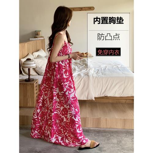 免穿內衣自帶胸墊性感睡裙女款2025新款吊帶連衣裙加長款175可穿|睡裙|ETMall東森購物網