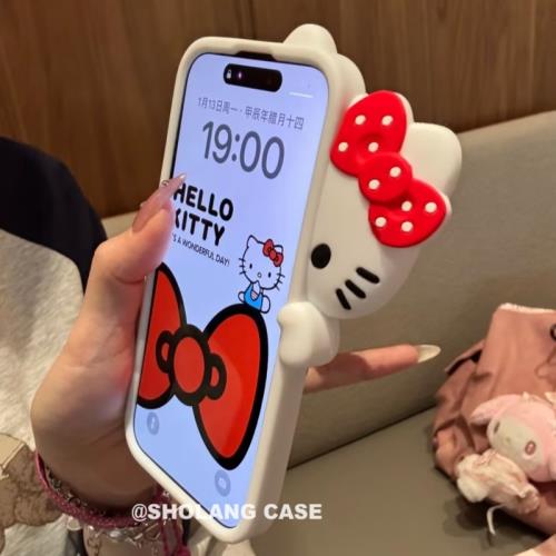 卡通立體波點探頭KT貓適用iphone16promax手機殼蘋果15硅膠14全包13軟12p女11新款4S個性5se創意SE2潮SE3新6s|手機保護套/殼|ETMall東森購物網