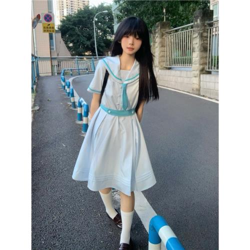 夏日和風鈴 晴丘中 原創JK制服日系學院風薄荷藍盛夏服連衣裙短袖|學生校服|ETMall東森購物網