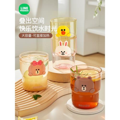 LINE FRIENDS玻璃杯疊疊杯女高顏值水杯家用大容量高硼硅耐高溫|馬克杯|ETMall東森購物網