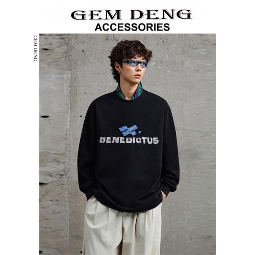 GEM DENG美式復古園領衛衣男潮流重磅寬松長袖男生上衣男款外套潮|衛衣|ETMall東森購物網