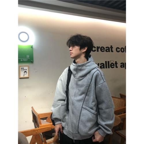 IGHU美式高街重磅連帽拉鏈開衫外套男明線廓形設計感春秋情侶衛衣|衛衣|ETMall東森購物網