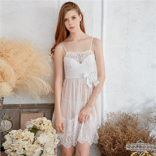大尺碼Annabery 柔紗緞面二件式性感睡衣(浪漫白色)|性感睡衣|ETMall東森購物網