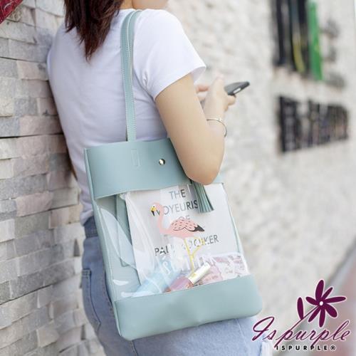 【iSPurple】透視丹頂鶴＊PVC皮革大容量流蘇肩背包/藍|肩背包|ETMall東森購物網