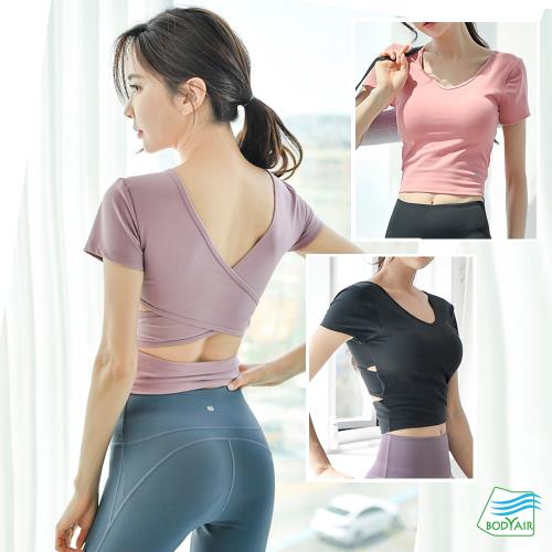 【BODYAIR嚴選】交叉美背無鋼圈BRA短上衣(瑜珈.慢跑.運動.健身.透氣.舞蹈.運動服)|短袖|ETMall東森購物網