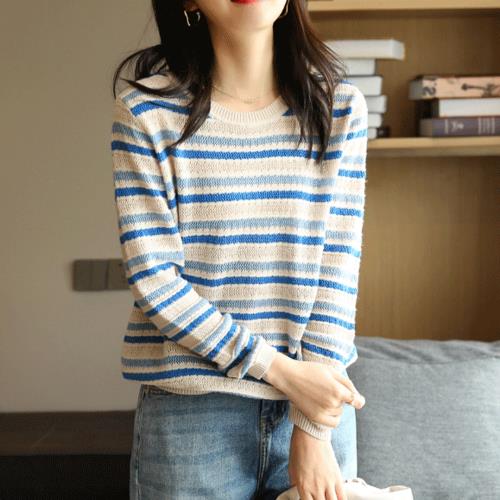 ALLK 超彈力條紋長袖針織上衣 共2色(尺寸F)|造型上衣|ETMall東森購物網