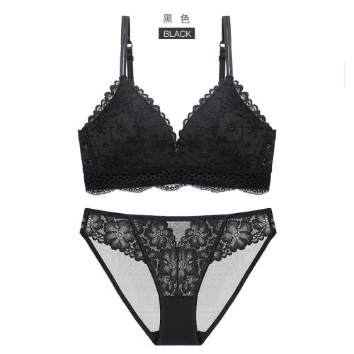 PinLe法式性感蕾絲內衣女薄款無鋼圈套裝 -B008 黑色|無鋼圈/軟鋼圈|ETMall東森購物網