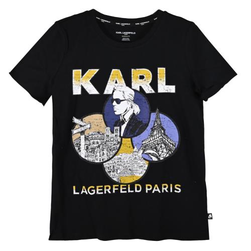 KARL LAGERFELD 卡爾 老佛爺巴黎地標印花棉質短T恤.黑|KARL LAGERFELD|ETMall東森購物網