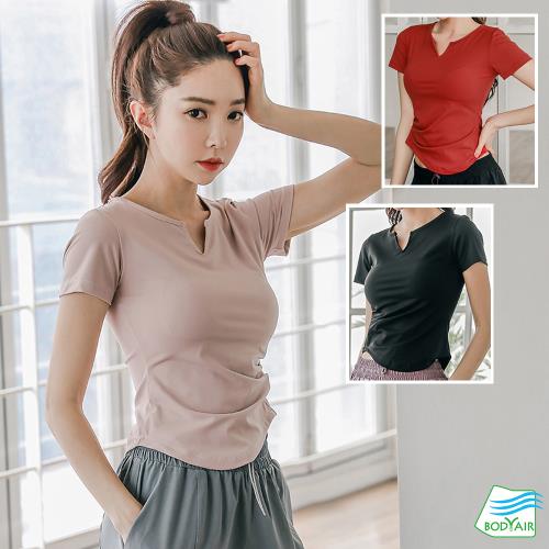 【BODYAIR嚴選】小V領Q彈性感上衣(瑜珈.慢跑.運動.健身.透氣.舞蹈.運動服)|短袖|ETMall東森購物網