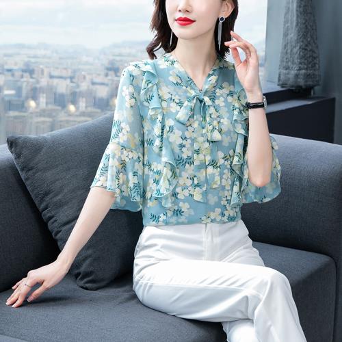 【ALLK 歐楷】新品 碎花雪紡衫上衣 2色(尺寸L-3XL)|造型上衣|ETMall東森購物網