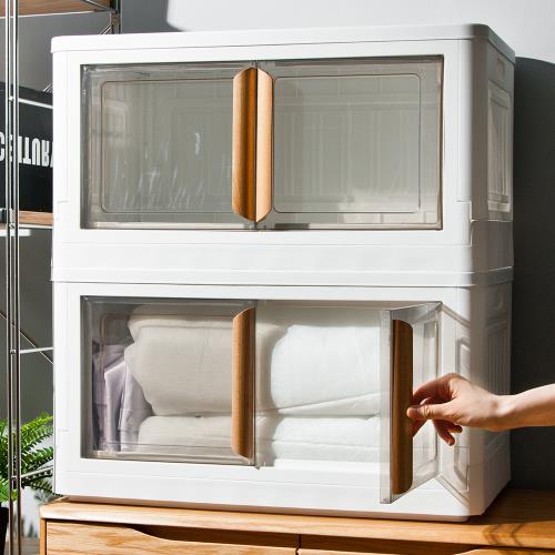 Mr.box 雙開門折疊收納箱42L-大款4入 實木手把 (兩色可選)|會員獨享好康折扣活動|折疊收納箱|ETMall東森購物網