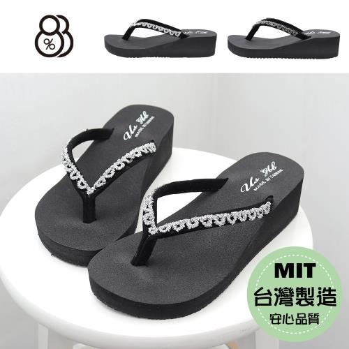 【88%】MIT台灣製 前2後4cm拖鞋 休閒百搭水鑽 楔型厚底圓頭涼拖鞋 夾腳拖鞋 人字拖鞋|楔型拖鞋|ETMall東森購物網