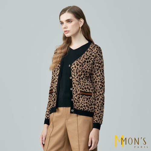 MONS 經典豹紋V領羊毛針織罩衫外套|針織外套|ETMall東森購物網