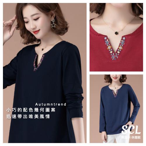 SCL 玲瓏花邊小V領長袖上衣|造型上衣|ETMall東森購物網