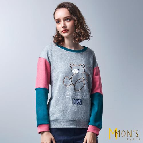 MONS 拼接兩色袖小熊造型T恤上衣|造型上衣|ETMall東森購物網
