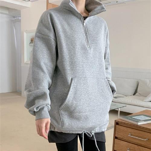 T恤 拉鍊刷毛長袖長版T恤Am-0669-創翊韓都|T恤|ETMall東森購物網