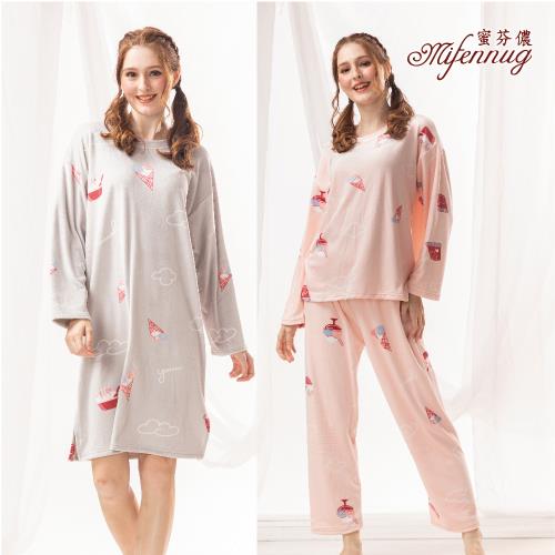 【MFN 蜜芬儂】冰淇淋超柔絨休閒家居服(衣褲/洋裝)|短袖連身睡衣裙|ETMall東森購物網