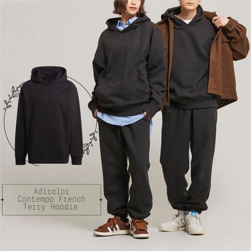 adidas 帽T Adicolor 連帽上衣 長袖 寬鬆 重磅 袋鼠口袋 休閒 男女款 黑 愛迪達 HK2937|長袖|ETMall東森購物網