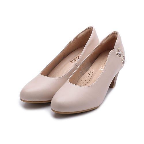 LUZZI 羊皮側雙X鑽跟鞋 粉 女鞋 鞋全家福|楔型鞋|ETMall東森購物網