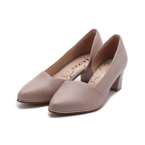 LUZZI 牛皮金邊側開口跟鞋 粉 女鞋 鞋全家福|粗跟|ETMall東森購物網