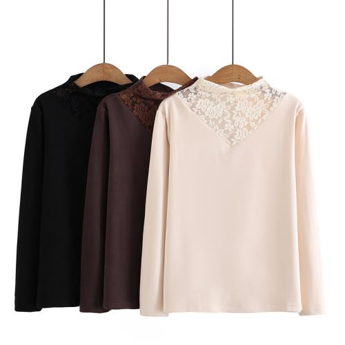 麗莎熊 LisaBear 大尺碼秋冬蕾絲拼接高領德絨彈力內搭上衣 三色可選 XL~4XL|會員獨享好康折扣活動|造型上衣|ETMall東森購物網
