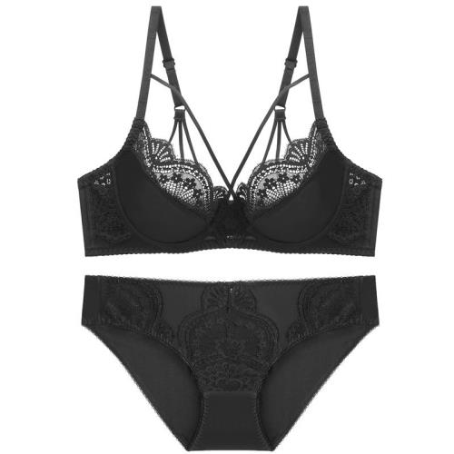 PinLe 法式蕾絲超薄聚攏上托性感雙線内衣成套組 (A-E加大)C009-9267 黑色 |EFG大罩杯|ETMall東森購物網
