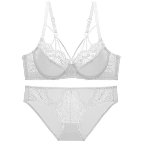 PinLe 法式蕾絲超薄聚攏上托性感雙線内衣成套組 (A-E加大)C009-9267 白色 |金秋購物節，全站最高39%回饋，消費滿額再抽999黃金|EFG大罩杯|ETMall東森購物網