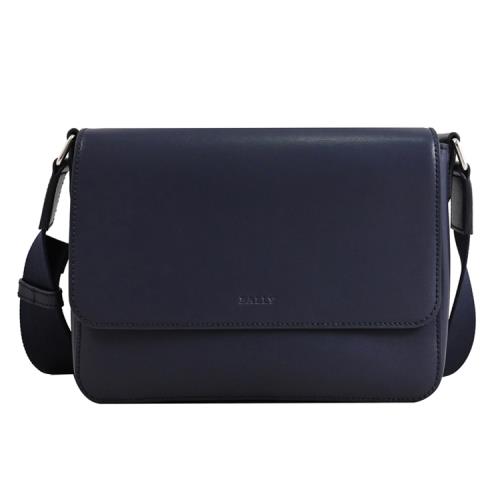 BALLY 6302604 Lance 烙印LOGO滑面牛皮翻蓋斜背方包.深藍|BALLY|ETMall東森購物網