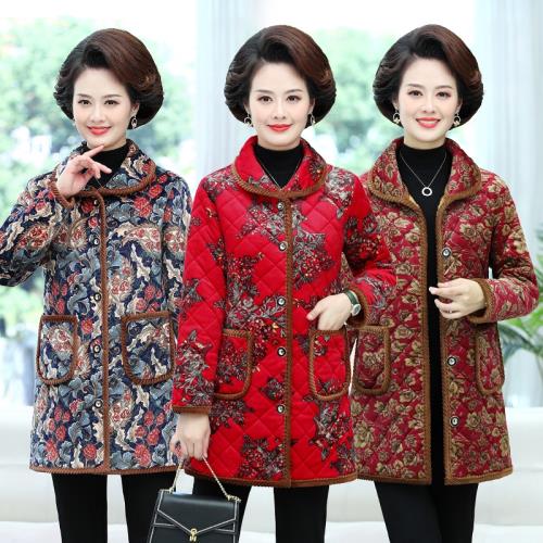 媽媽女裝秋冬棉衣中長款加肥加大碼棉襖加絨保暖中老年胖MM200斤|中老年女裝|ETMall東森購物網