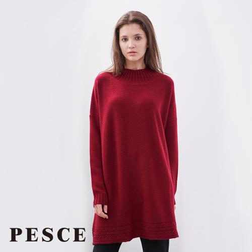 【PESCE】100% Cashmere 立領長袖上衣 義大利品牌 TW-659-T68 酒紅|長袖洋裝|ETMall東森購物網