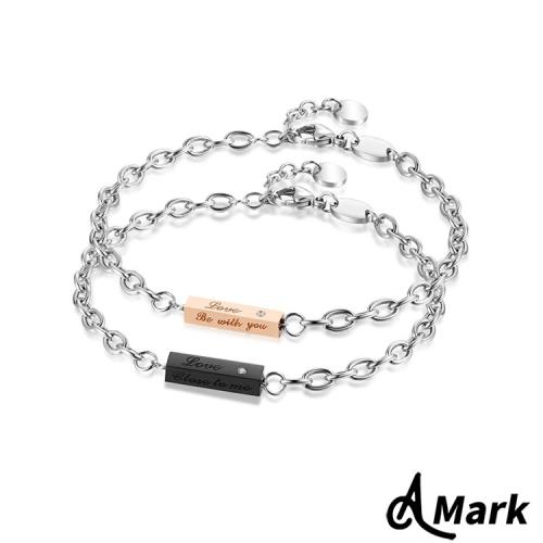 【A MARK】愛相隨長方條閃鑽刻字316L鈦鋼手鍊 (4款任選)|鋼飾手鍊/手環|ETMall東森購物網