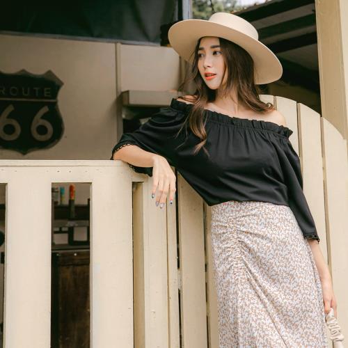 【OB 嚴選】純色兩穿一字領荷葉簍空五分袖上衣 《AB16162》|上衣|ETMall東森購物網