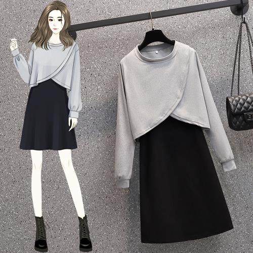 KVOLL-玩美衣櫃造型灰色上衣背心裙兩件式洋裝L-3XL|洋裝/套裝|ETMall東森購物網