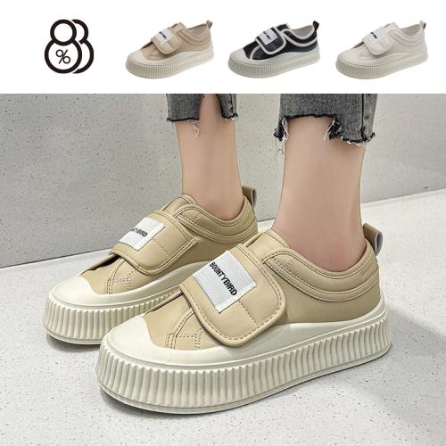 【88%】4cm 素色魔鬼氈穿脫皮質鞋面餅乾厚底休閒鞋 包鞋|休閒鞋|ETMall東森購物網