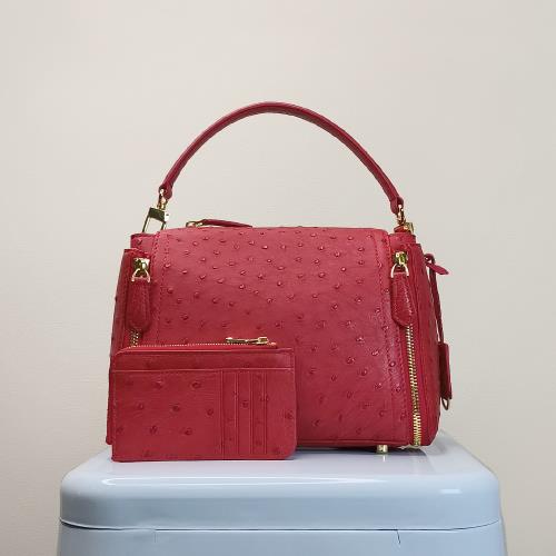 【M2nd】莎爾薇雅鴕鳥皮包組(正紅)|會員獨享好康折扣活動|手提/手拿包|ETMall東森購物網