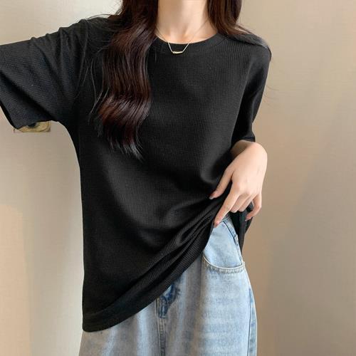 沐朵-玩美衣櫃舒適簡約華夫格寬鬆素面T恤S-XL(共四色)|T恤|ETMall東森購物網