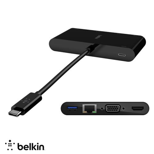 BELKIN Type-C多媒體 HDMI VGA 乙太網路 充電轉接器 AVC004btBK|轉接線材|ETMall東森購物網