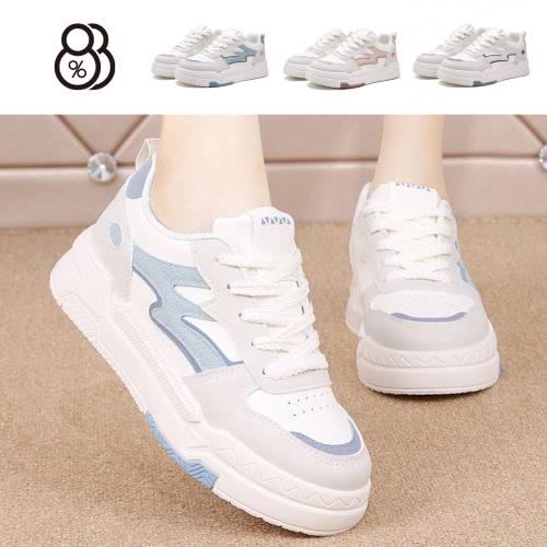 【88%】老爹鞋 小白鞋 休閒鞋 拼色綁帶穿脫皮質鞋面4cm厚底包鞋|休閒鞋|ETMall東森購物網