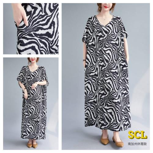 SCL 摩登斑馬黑白短袖洋裝|短袖洋裝|ETMall東森購物網