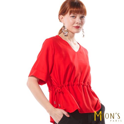 MONS 時尚V領天絲棉抽繩上衣|造型上衣|ETMall東森購物網